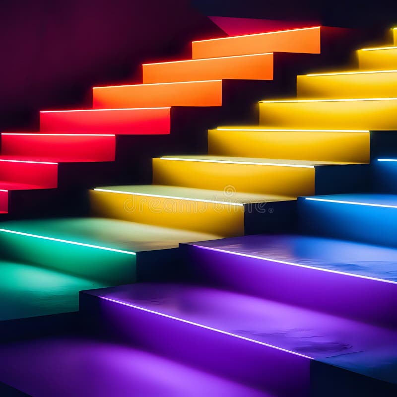 Spectrum Staircase: a Cascade of Neon Lights Stock Photo - Image of ...
