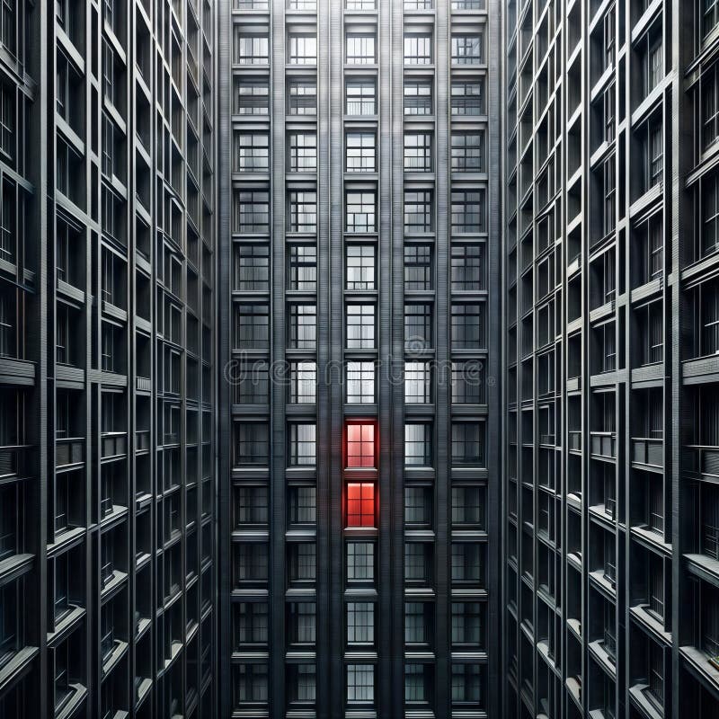 Modern Building Facade: Grid Design with a Red Window Focus, Generative ...