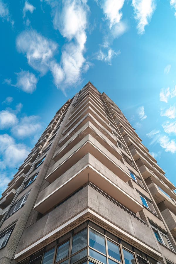Looking Up at a Modern High-rise Residential Building Facade in ...
