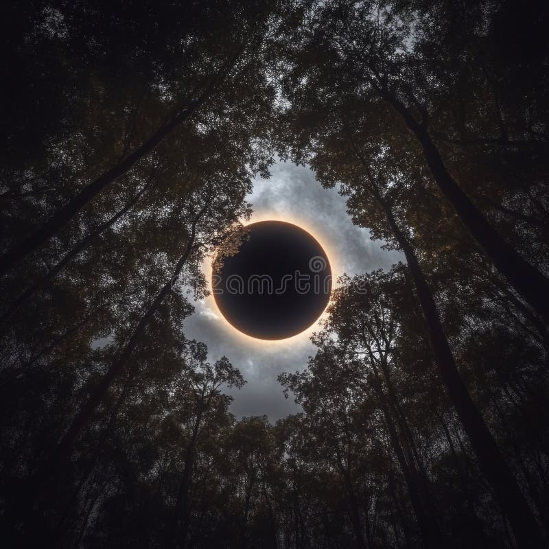 A Mesmerizing View of a Dark Eclipse Framed by Towering Trees. the ...
