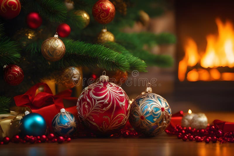 A Beautiful Christmas Tree with Fancy Decorative Balls Around the Tree ...