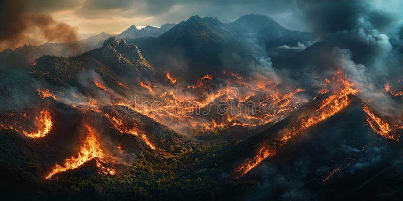 A Dramatic Landscape Engulfed in Flames and Smoke Reflects a Powerful ...