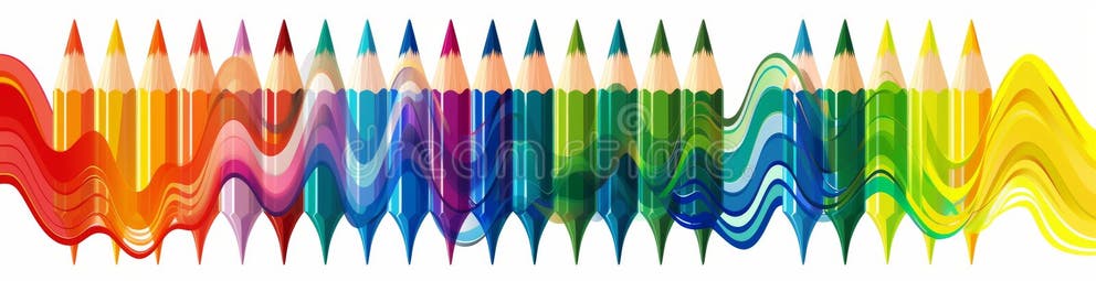 Artistic Display of Colored Pencils in Wave Patterns on a Bright ...