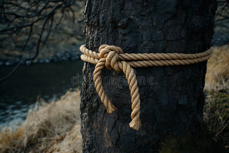 Rope Bound to Tree Trunk stock illustration. Illustration of secure ...
