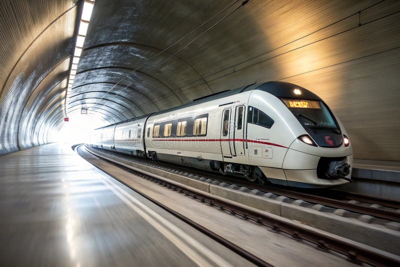 Streamlined Train: Speeding through Tunnel with Motion Blur Stock ...