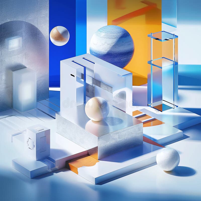 Surreal Architectural Landscape with Geometric Shapes in Vivid Colors ...