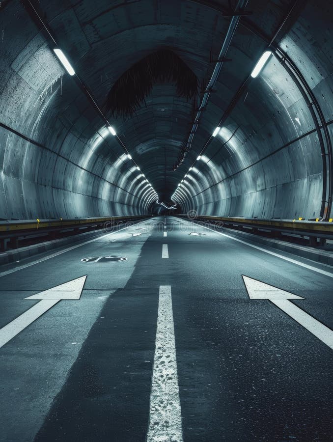 The Image Captures a Symmetrical View of an Empty Tunnel with a ...