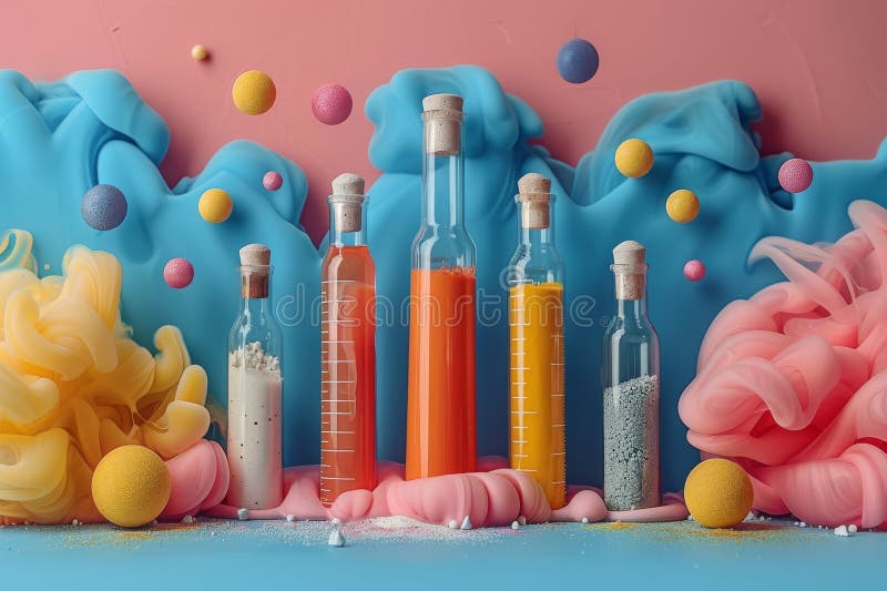 Array of Liquid-filled Bottles on Table. Generative AI Stock ...