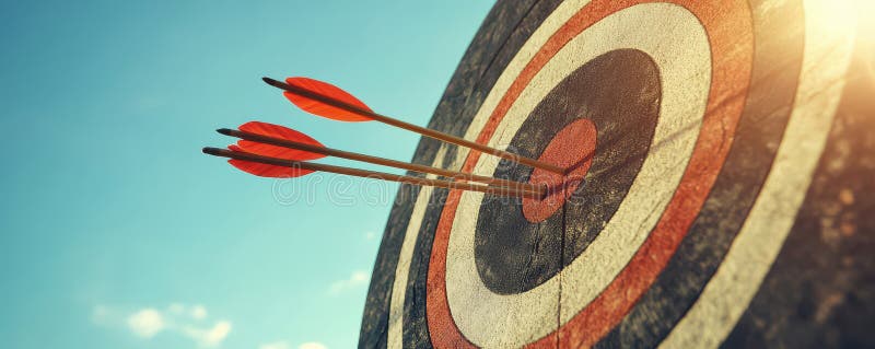 Three Arrows Hitting the Center of a Target, Symbolizing Precision and ...