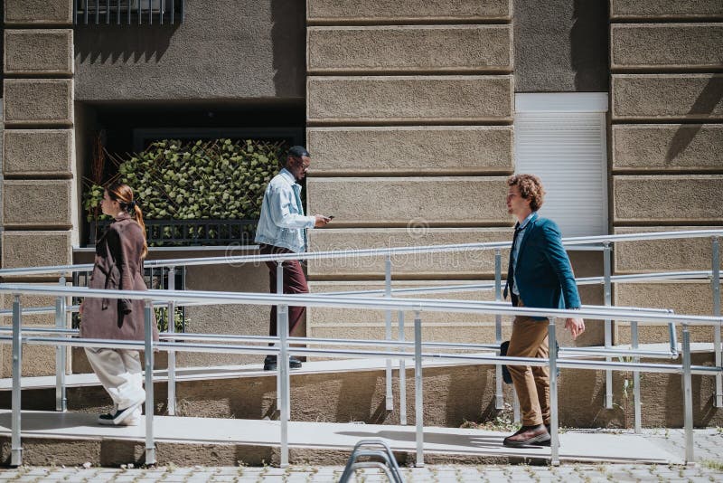 Urban Business Lifestyle: Professionals Walking Outside Modern ...