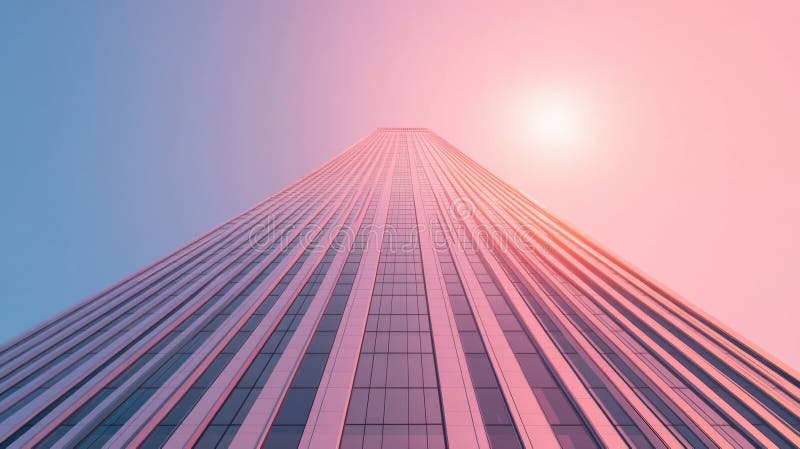 Skyscraper Reaching into a Vibrant Pink and Blue Sky at Sunset, AI ...