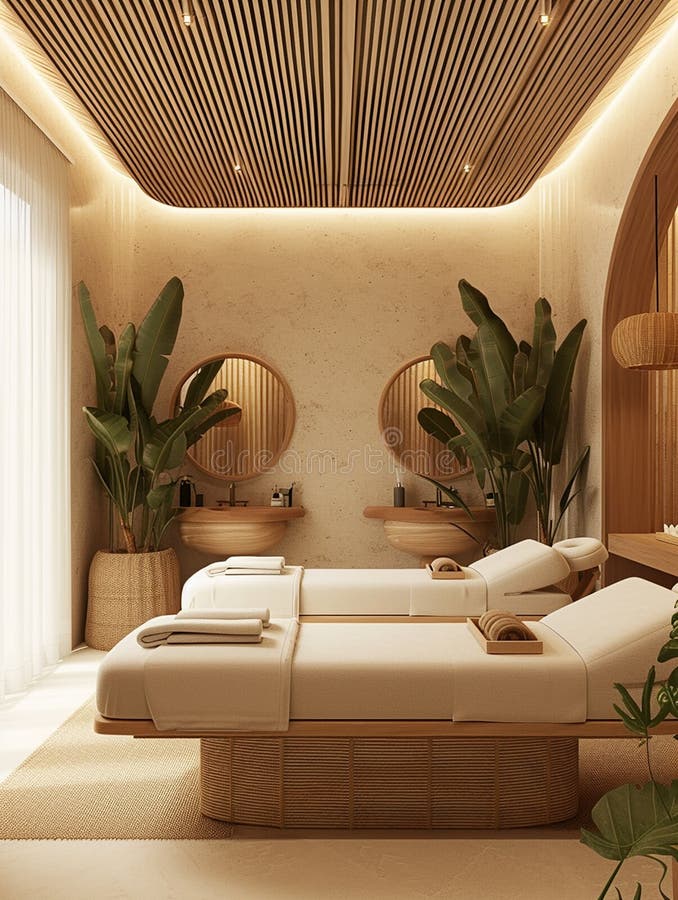 Elegant Spa Room with White and Wooden Decoration Stock Image - Image ...