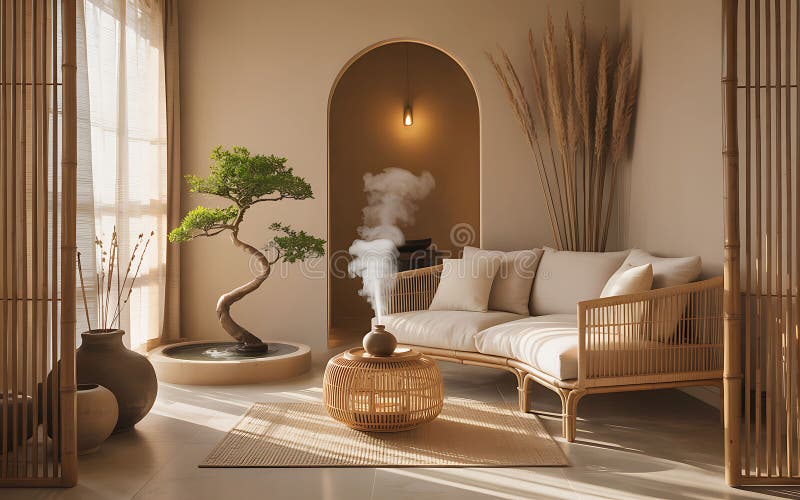 Serene Spa Reception with Zen-Inspired Interior Design Stock ...