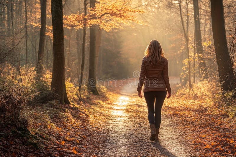A Serene Autumn Walk through a Forest Path. the Golden Leaves ...