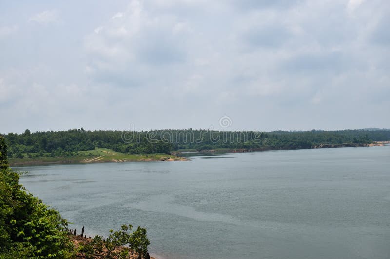 Tranquil View of a Wide River Bordered by Lush Green Forest Stock Image ...