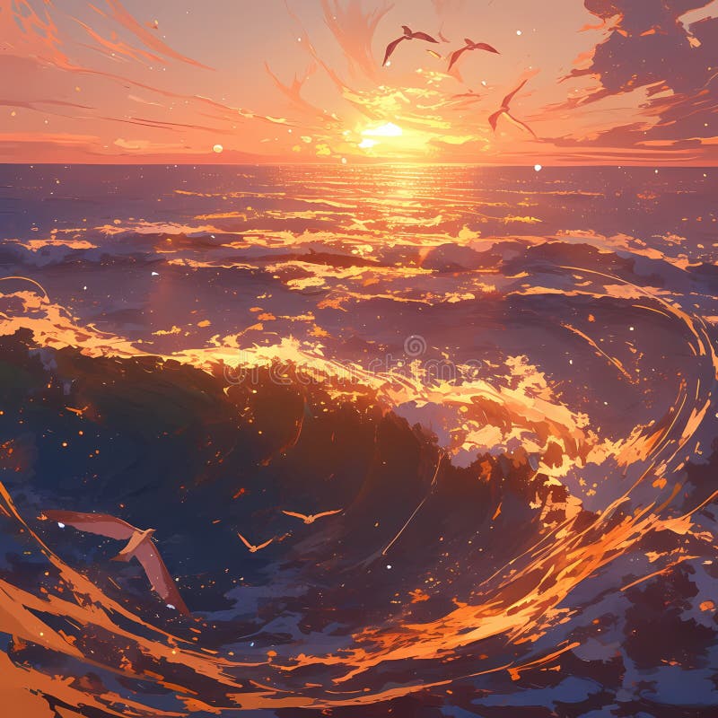 Turbulent Waves Give Way To an Unbroken Horizon Stock Illustration ...