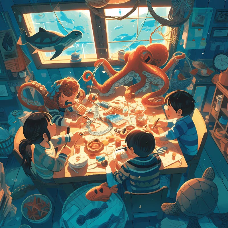 Underwater Knitters Unite! stock illustration. Illustration of aquatic - 314109889