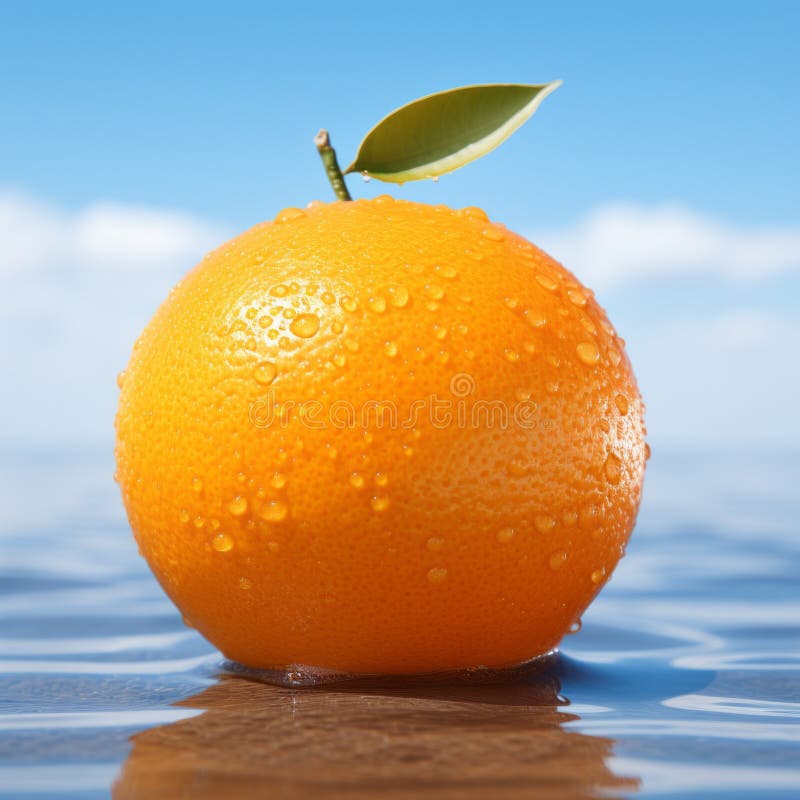 Zesty Healthy, Orange Floating on Calm Water, in a Blue Sky in the ...