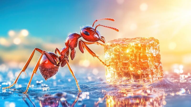Persevering Ant: Carrying Oversized Sugar Cube Across Dappled Surface ...