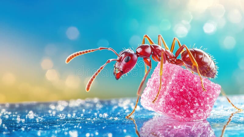 Persevering Ant: Carrying Oversized Sugar Cube Across Dappled Surface ...