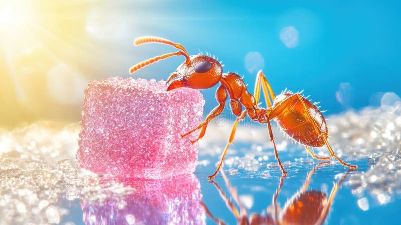 Persevering Ant: Carrying Oversized Sugar Cube Across Dappled Surface ...