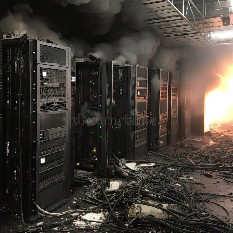 Flames and Smoke Billowing from Burning Server Racks Stock Photo ...