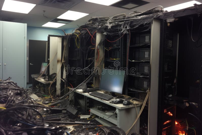 Flames and Smoke Billowing from Burning Server Racks Stock Photo ...