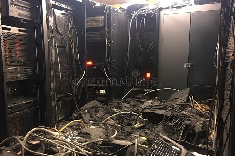 Flames and Smoke Billowing from Burning Server Racks Stock Illustration ...
