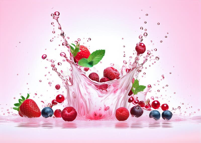 Dynamic Scene of Mixed Berries and Mint Splashing. AI Content ...