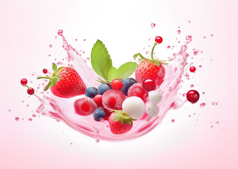 Dynamic Scene of Mixed Berries and Mint Splashing. AI Content ...