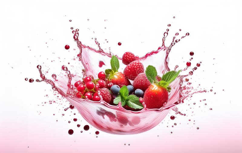Dynamic Scene of Mixed Berries and Mint Splashing. AI Content ...