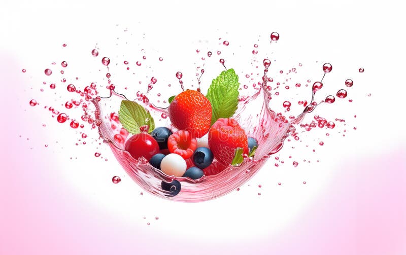 Dynamic Scene of Mixed Berries and Mint Splashing. AI Content ...