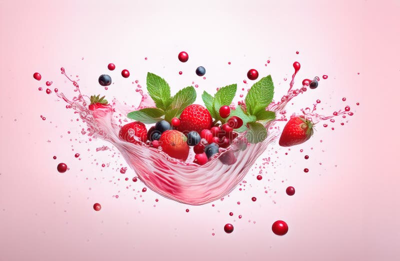 Dynamic Scene of Mixed Berries and Mint Splashing. AI Content ...