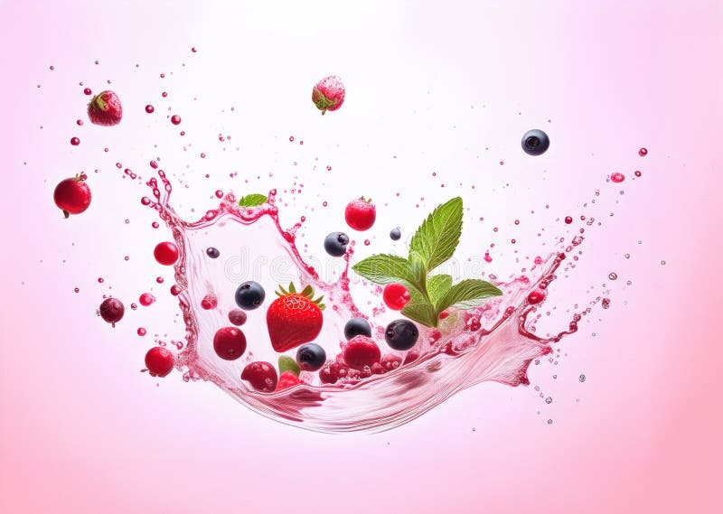 Dynamic Scene of Mixed Berries and Mint Splashing. AI Content ...