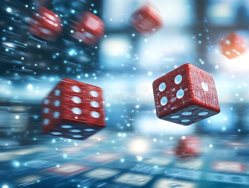 Red Dice Appear To Be in Motion on a Blurry Surface Stock Illustration ...