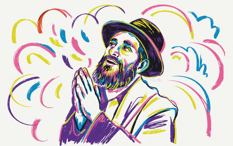 Modern Illustration of Prayerful Figure Representing Unity and ...