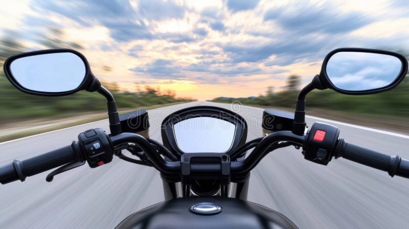 A Motorcycle Rider S View from the Front Seat, with a Scenic Sunset in ...