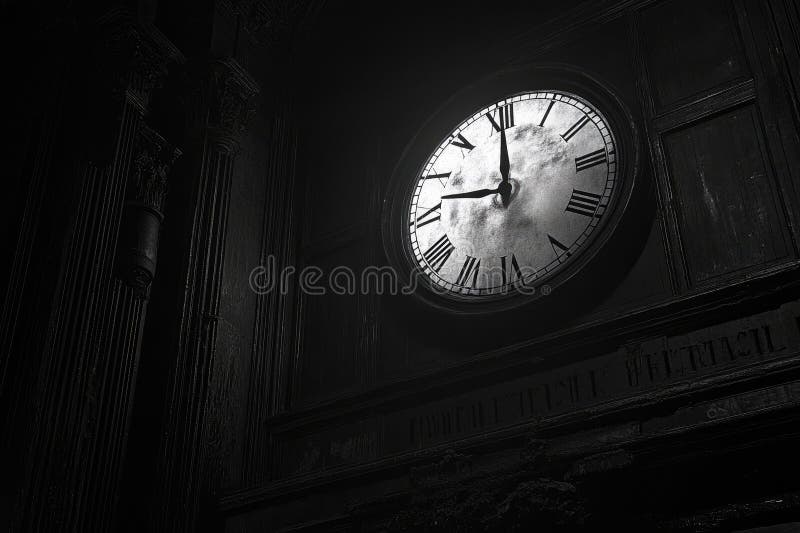 Ancient Clock Tower in Darkness: Time Passing Stock Illustration ...