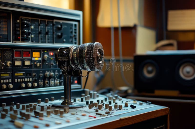 An Artistic View of a Vintage Microphone on a Recording Console. the ...