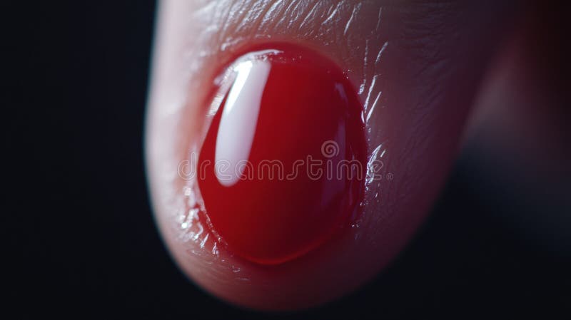 Close-up of a Red Drop on a Fingertip, Highlighting Texture and Color ...