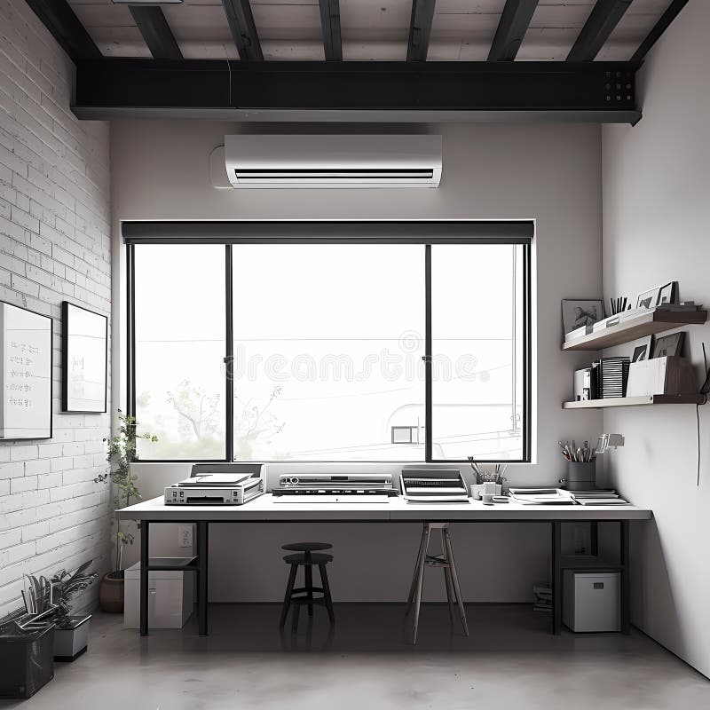 Inspiring Office Space with Large Desk and Natural Light Stock ...