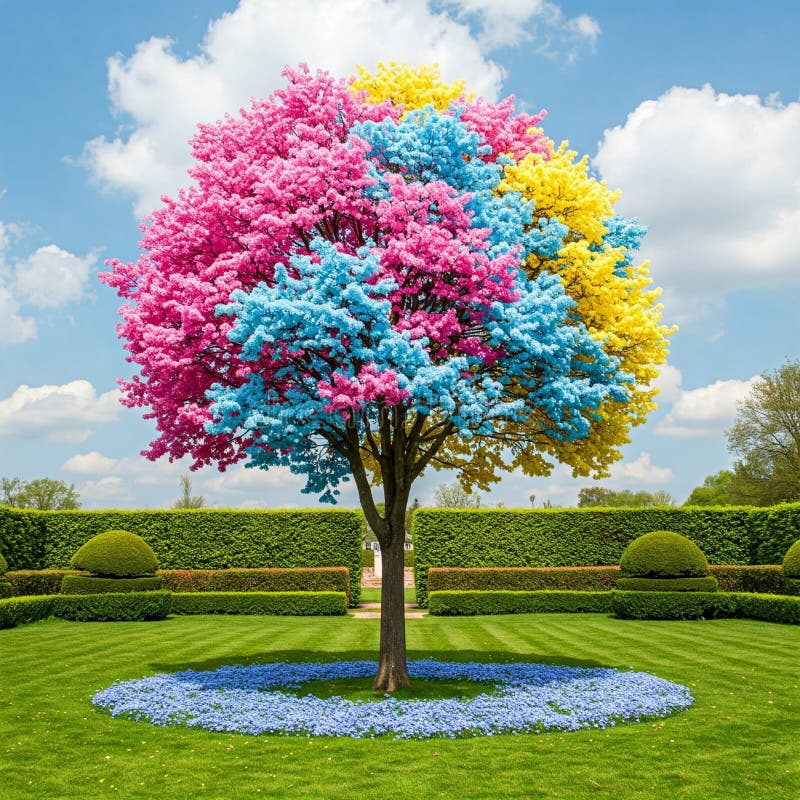 Chromatic Canopy: a Fantasy Tree in Full Bloom Stock Illustration ...