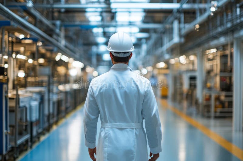 A Worker Stands in a Modern Industrial Facility. the Bright Environment ...