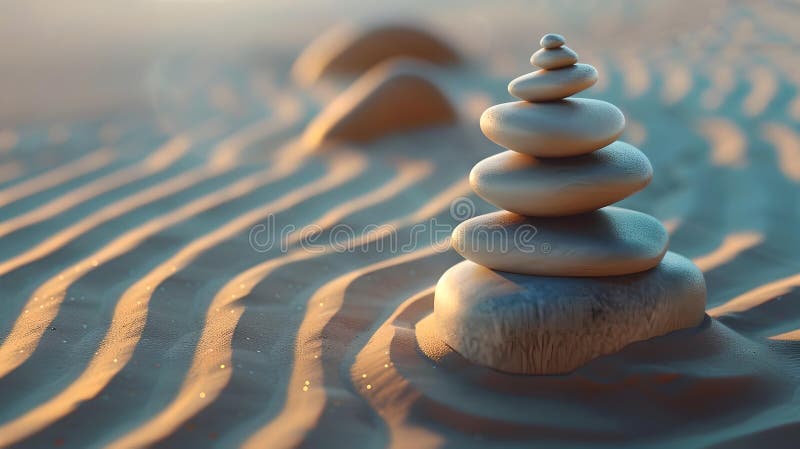 Serenity in Nature, a Stack of Stones Balancing on Sandy Ripples. Perfect for Peace and ...