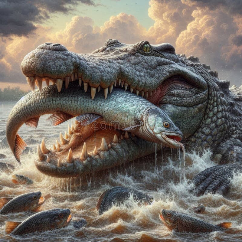 An Image Capturing the Intense Concentration of a Crocodile As it ...