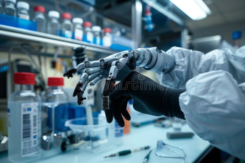 Human-Robot Collaboration in Medical Laboratory Stock Illustration ...