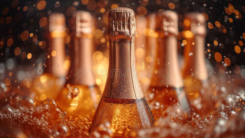 Celebratory Display of Champagne Bottles Amidst a Splash of Liquid ...