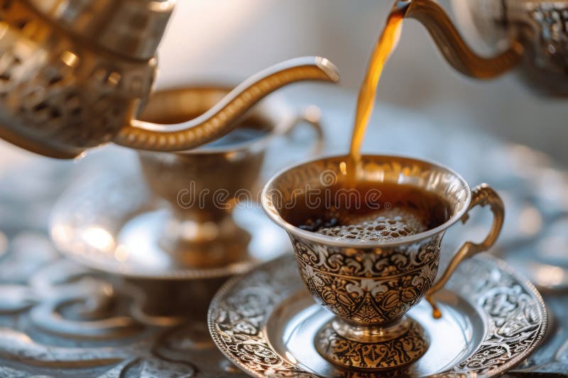 An Image Capturing the Process of Pouring Tea from a Teapot into a Cup ...