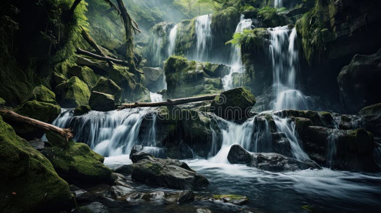 An Image Capturing the Silky Texture of a Waterfall S Cascading Water by AI Generated Stock ...