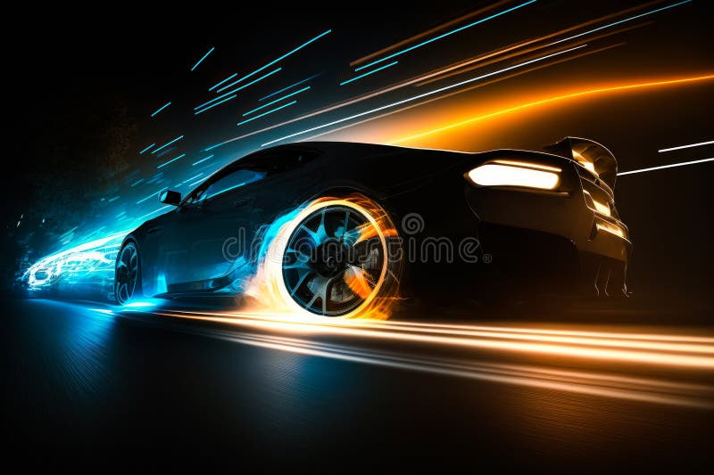 An Image of Car Speeding Down the Road at Night. Generative AI Stock ...